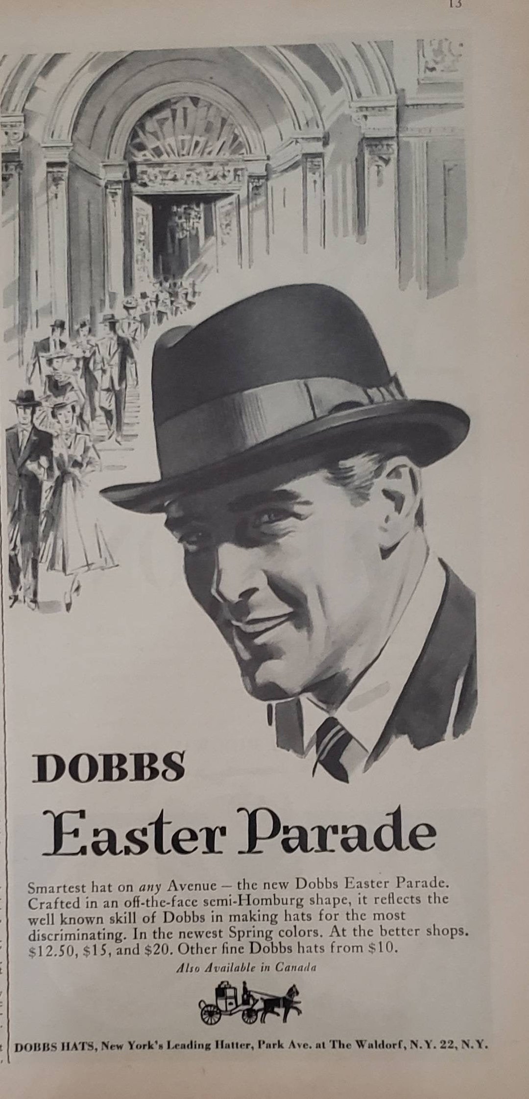1955 DOBBS Easter Parade Hat Men's Fashion Hats Semi Homburg New York ...