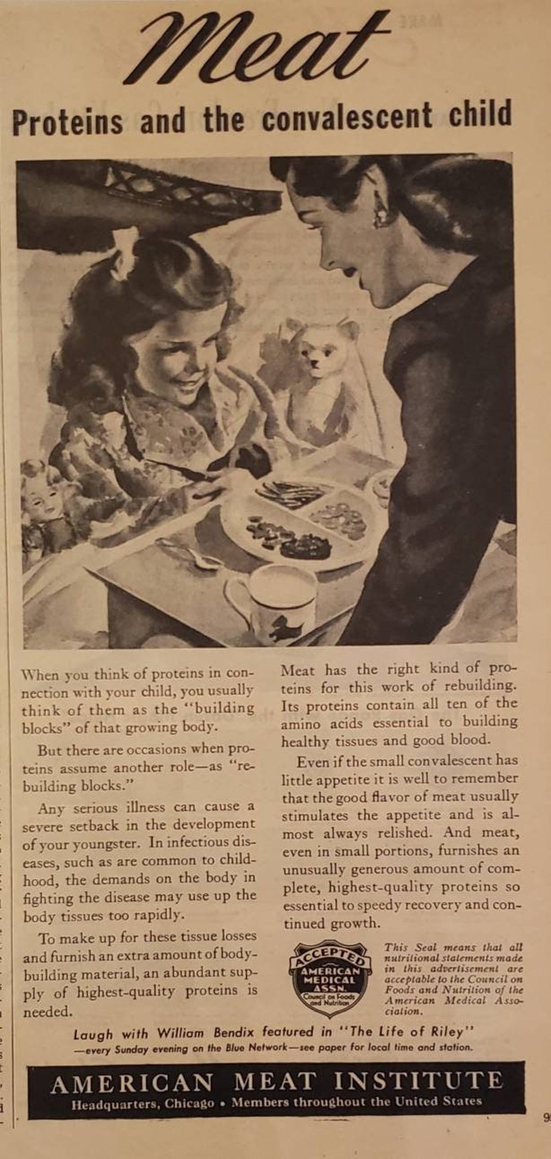 1945 AMERICAN MEAT INSTITUTE Protein Convalescent Child Nutrition ...