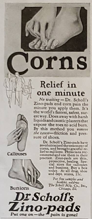 1928 VARIOUS ADS Dr. Scholl's Bunions 40 Fathom Fish Borax Stewart ...