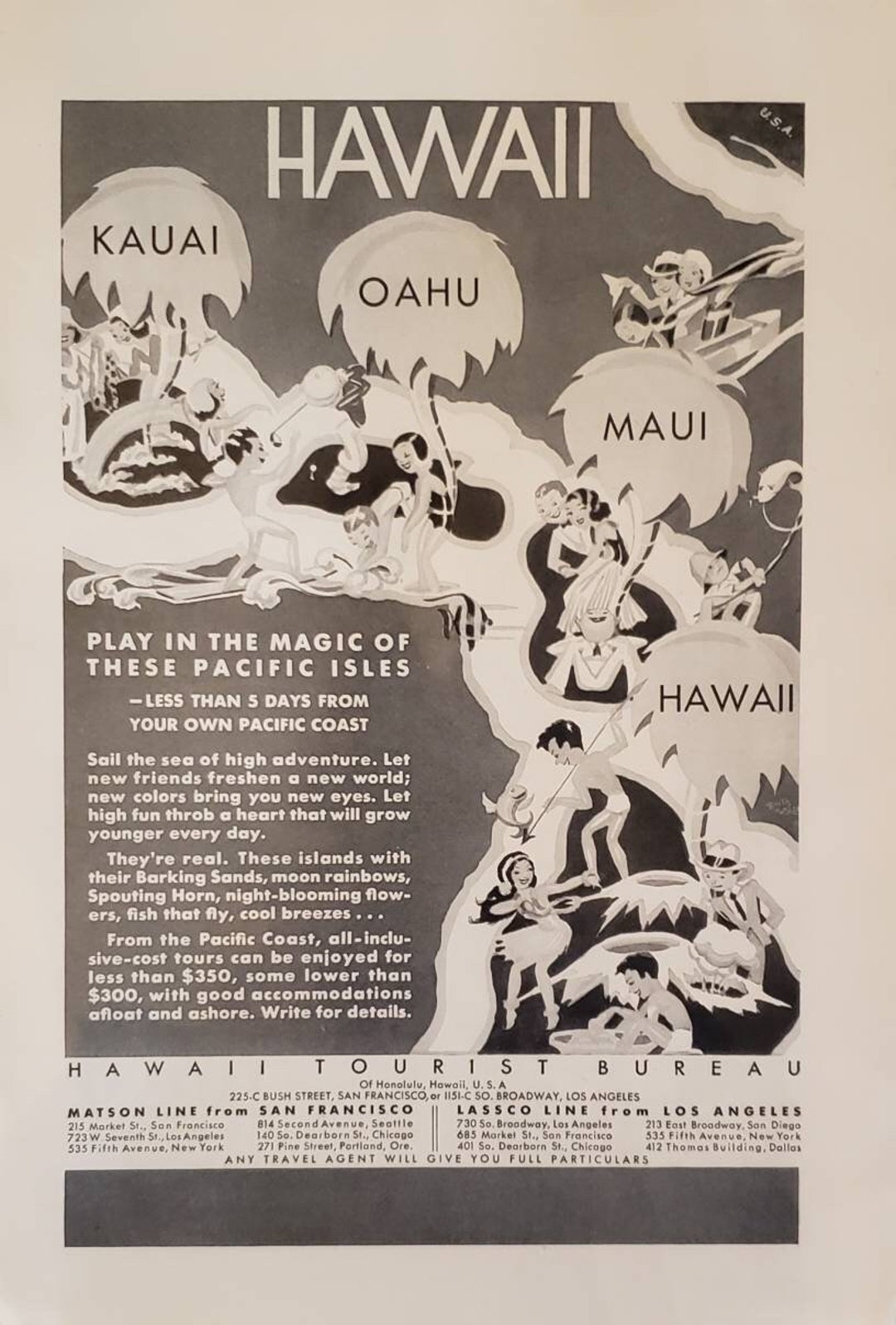 1931 HAWAII TOURIST BUREAU Tourism Travel Islands Pacific Isles Kauai ...