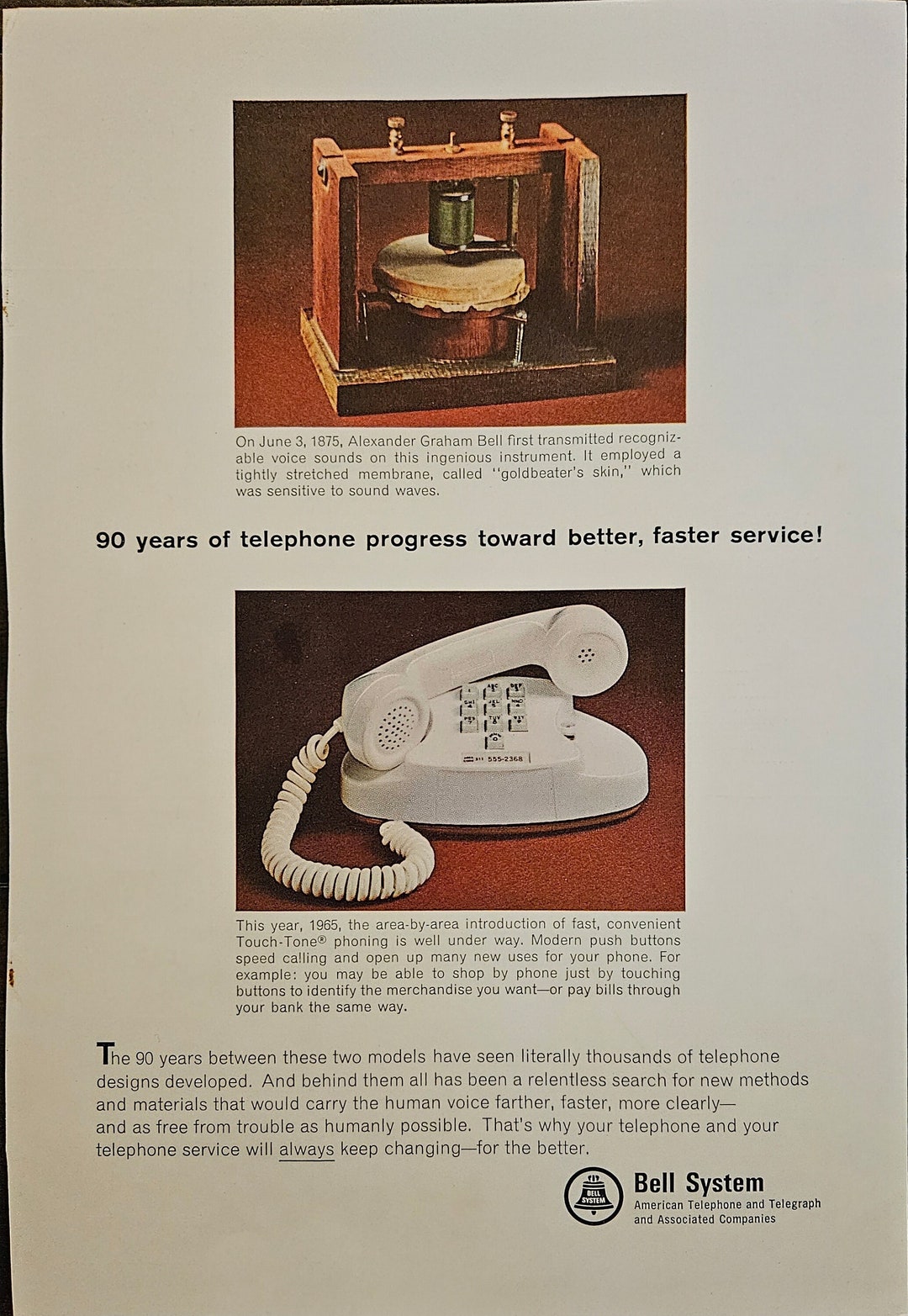 1965 BELL SYSTEM Vintage Ad, Alexander Graham Bell Device Telephone ...