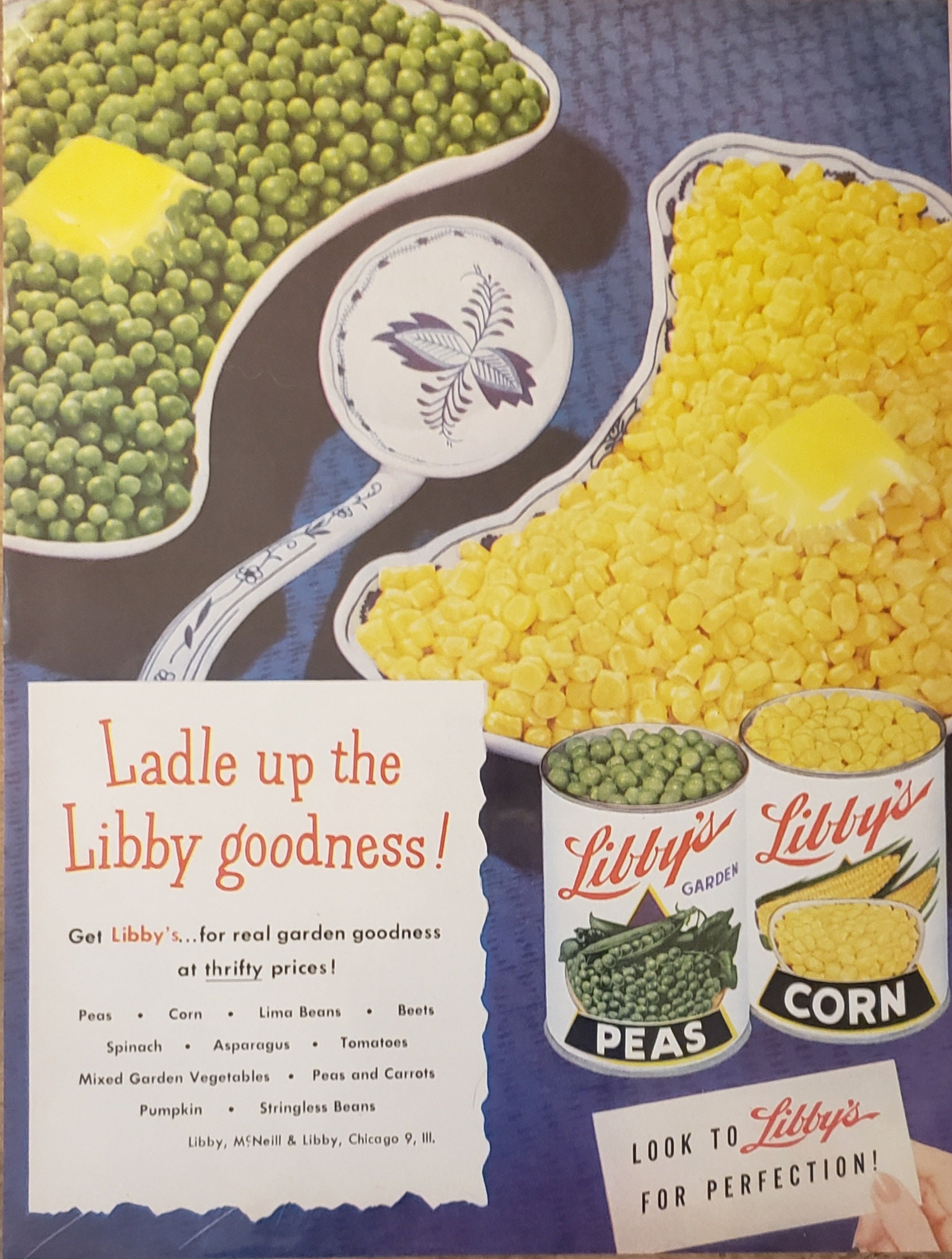 1951 LIBBY'S Peas Corn Canned Food Vegetables Libby Garden Goodness ...