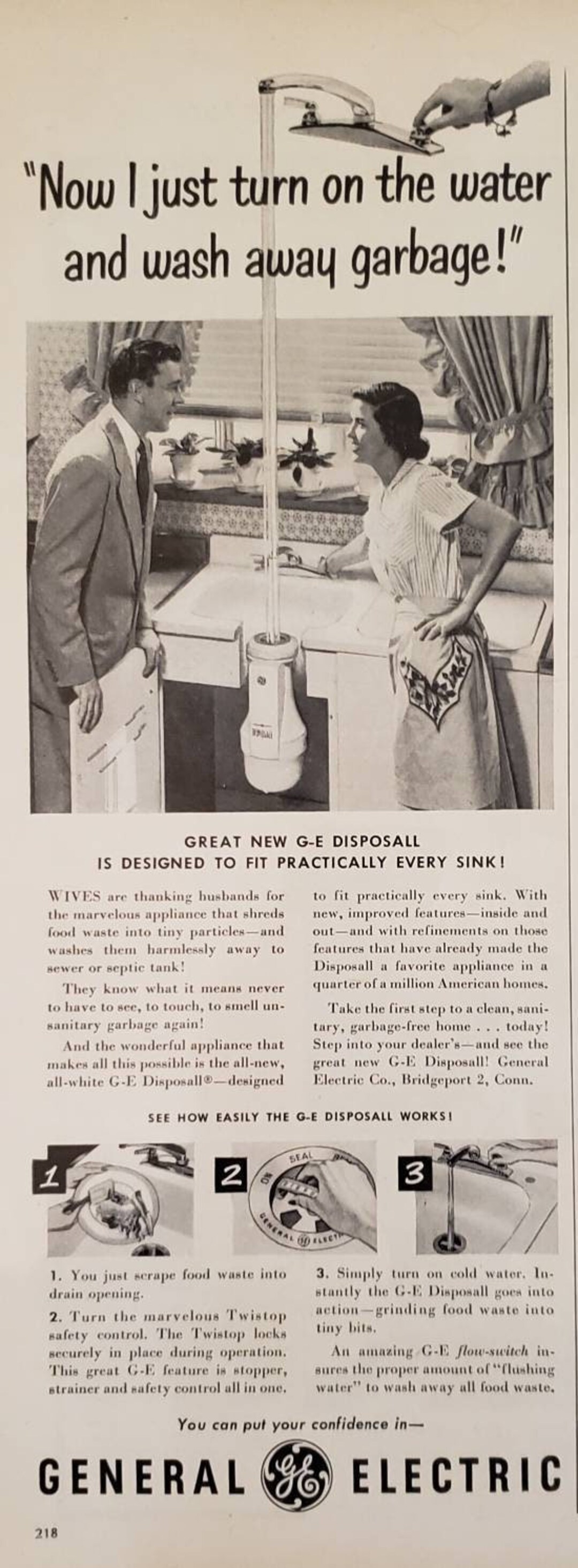 1951 GE General Electric Kitchen Sink Garbage Disposal Vintage Print Ad ...