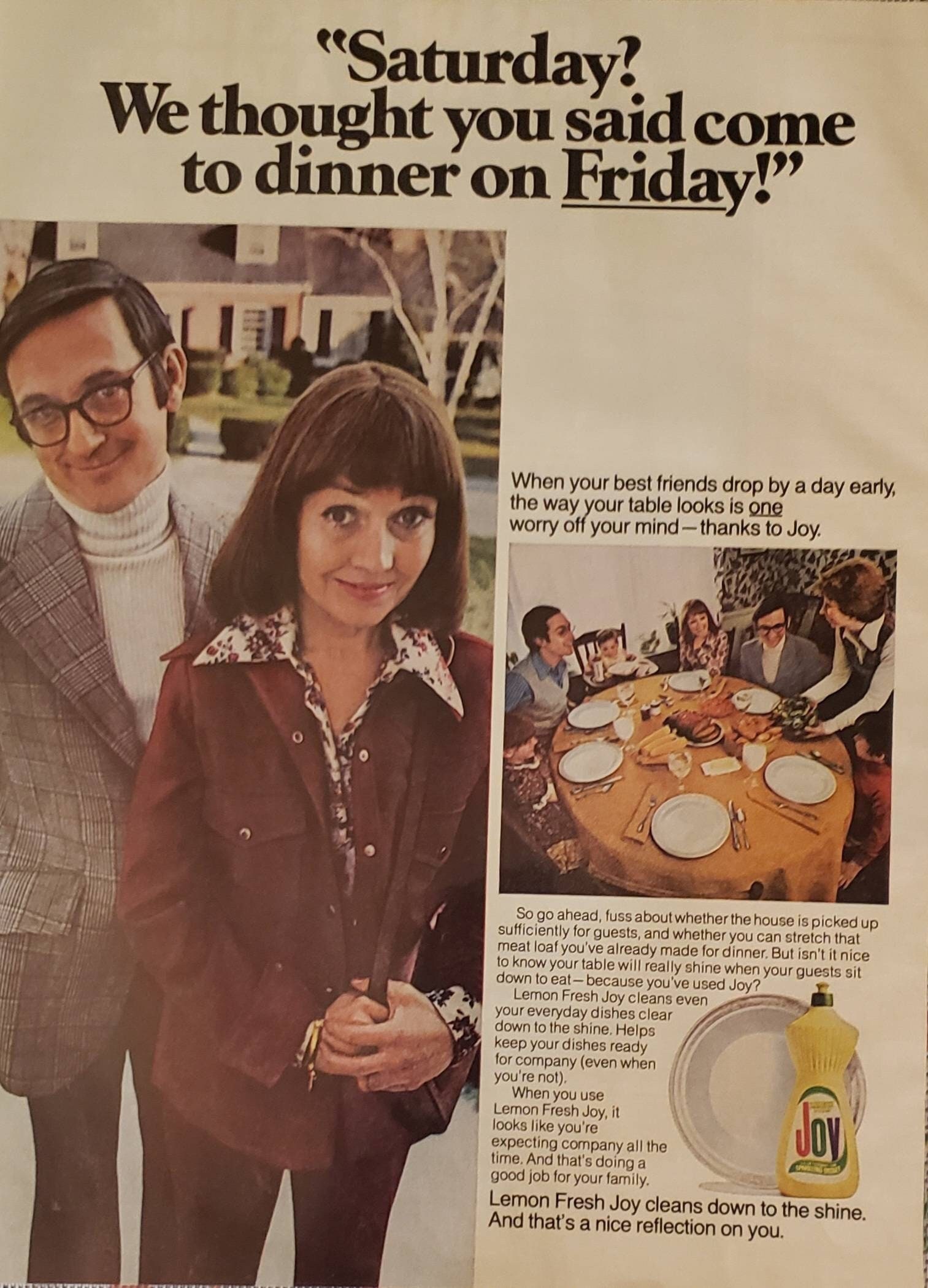 1976 LEMON FRESH JOY Dish Washing Soap Dishes Dinner Guests Household ...