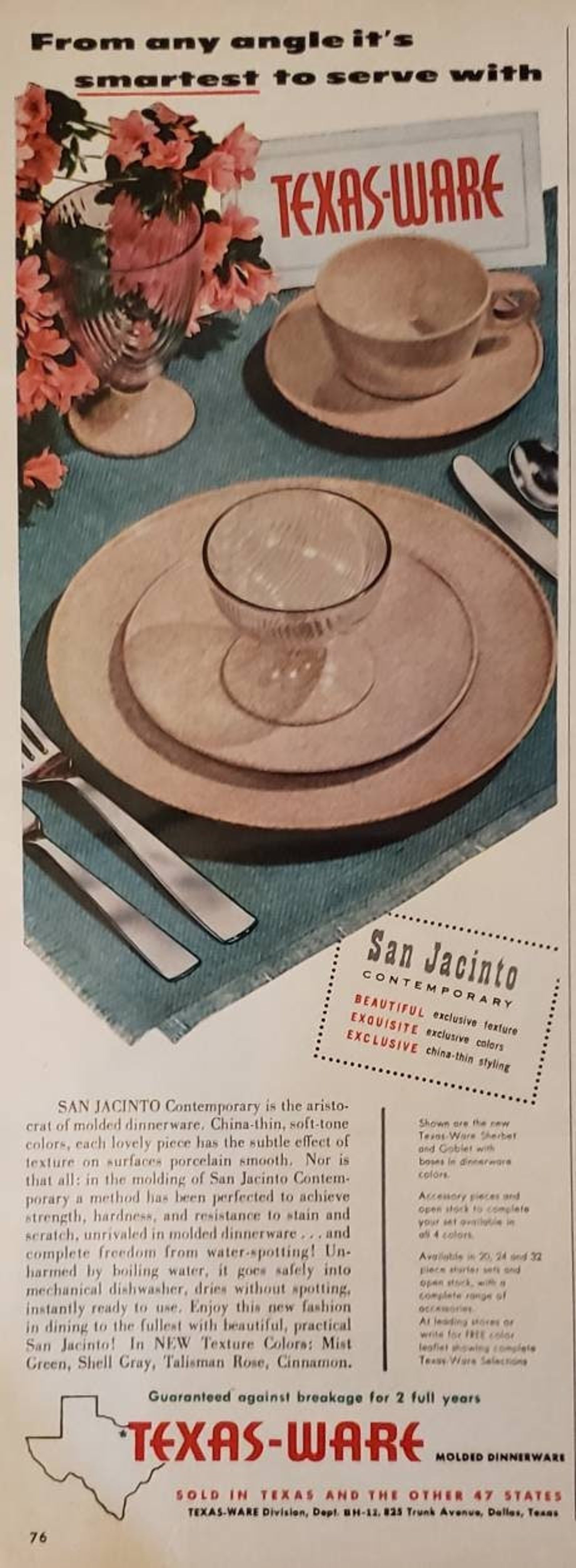1954 TEXAS WARE San Jacinto Molded Dinnerware Dishes Plates - Etsy
