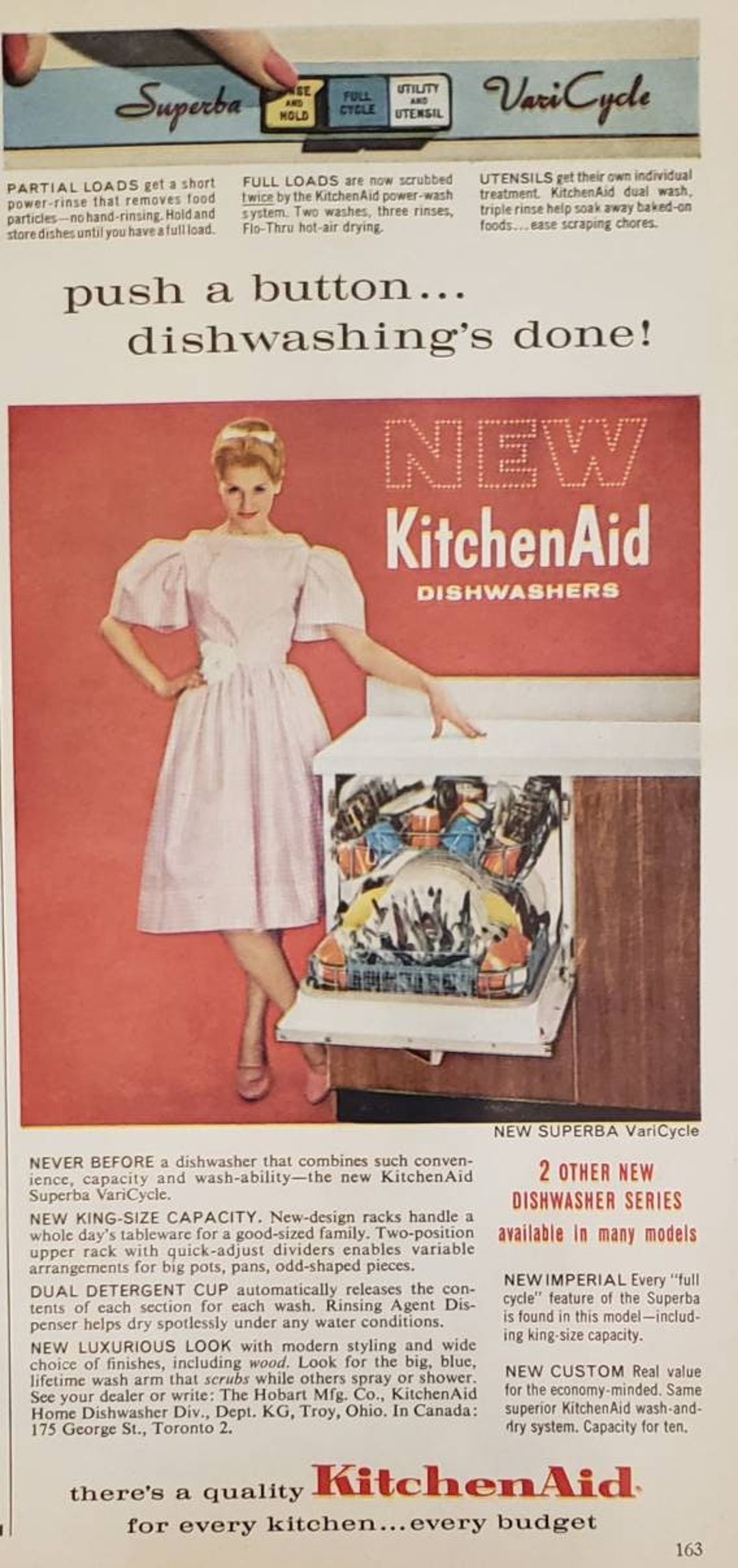 1960 KITCHEN AID Dishwasher Dishwashing Appliance Vintage Print Ad - Etsy