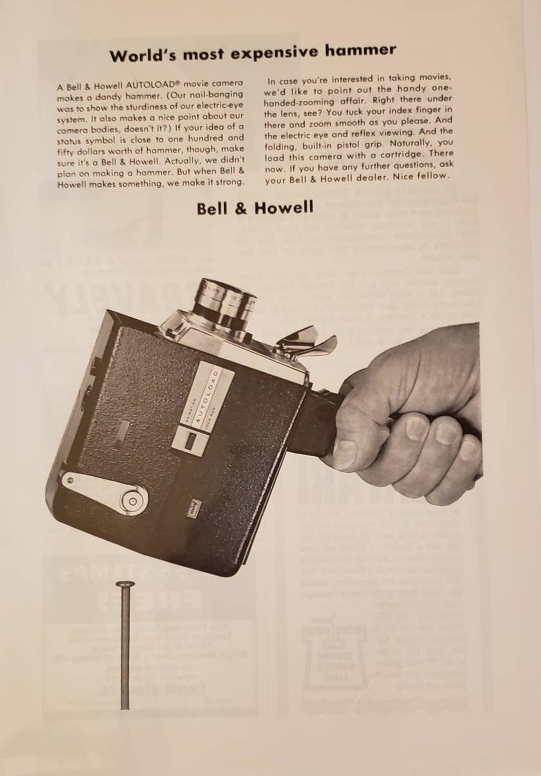 1964 BELL & HOWELL Autoload Movie Camera Expensive Hammer Vintage Print ...