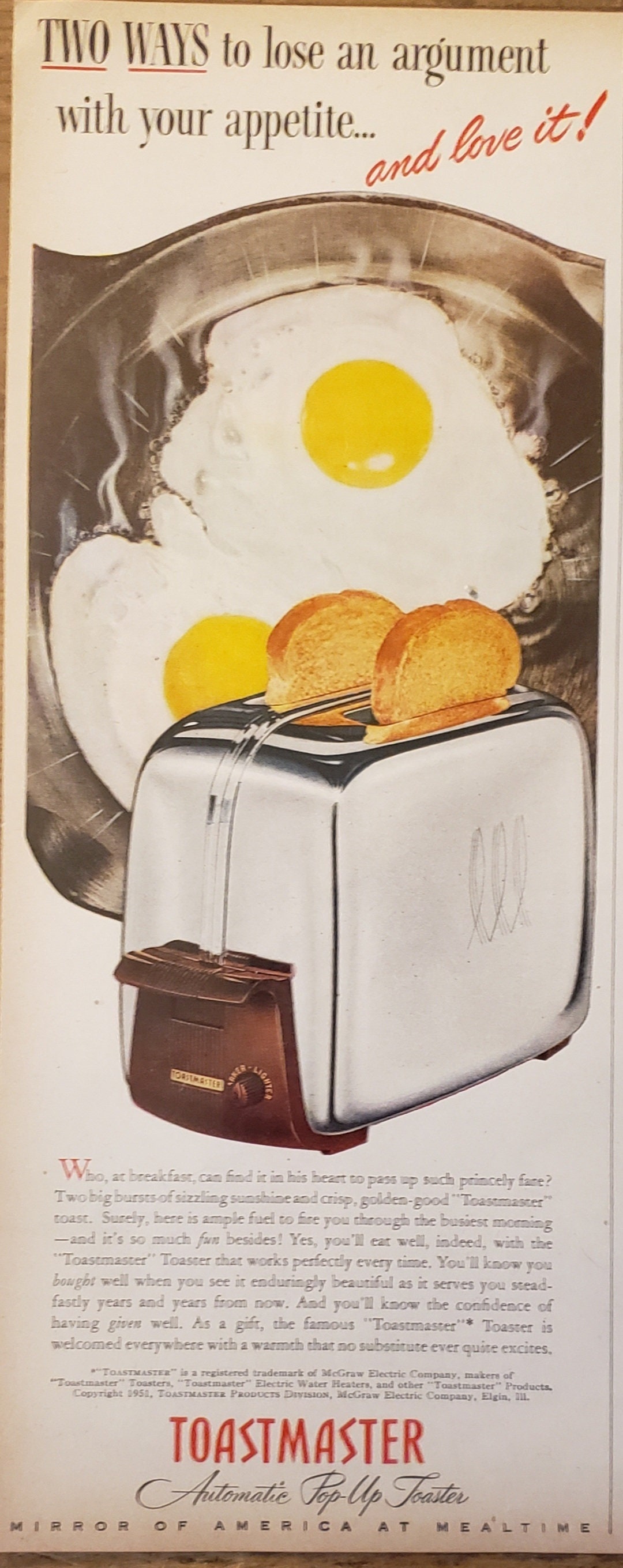 1951 TOASTMASTER Automatic Pop up Toaster Toast Eggs Kitchen Appliance ...