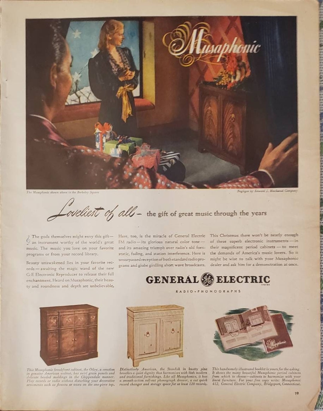 1946 GE General Electric FM Radio Phonograph Musaphonic Music Vintage ...