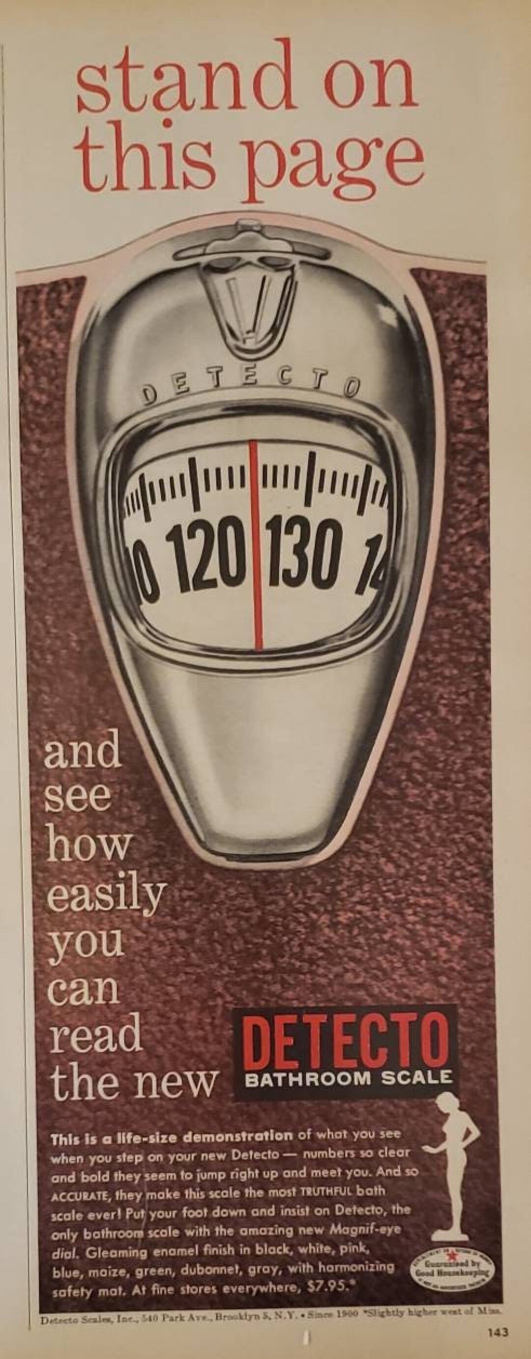 1954 DETECTO SCALES Bathroom Scale Stand on This Page Weight Health ...