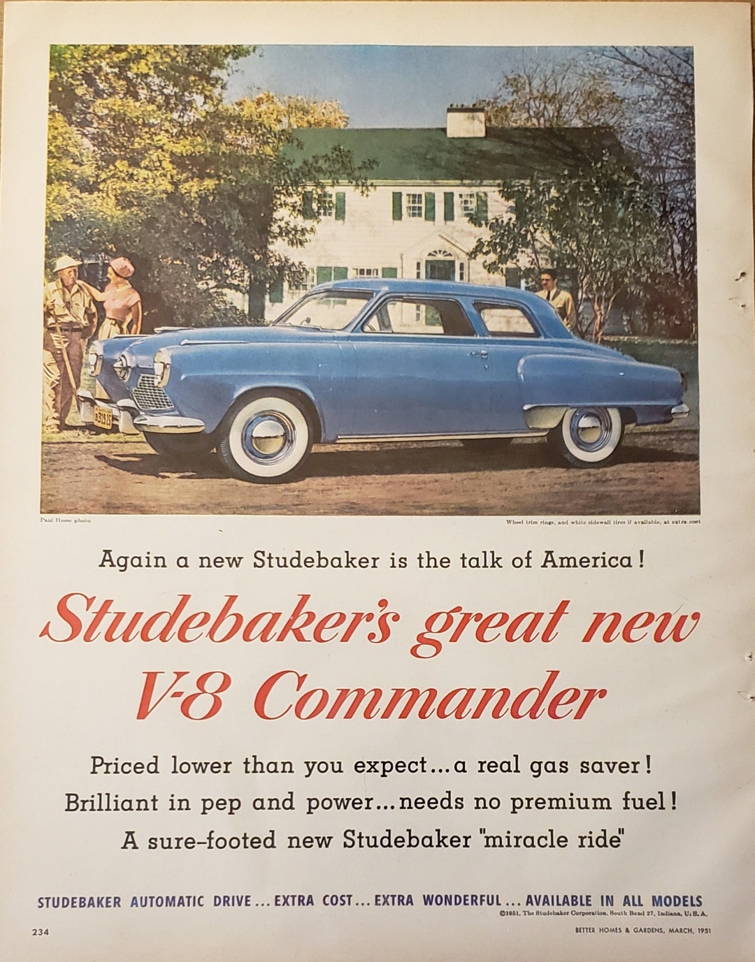 1951 STUDEBAKER V8 COMMANDER Blue Car Automobile Vintage Print Ad - Etsy