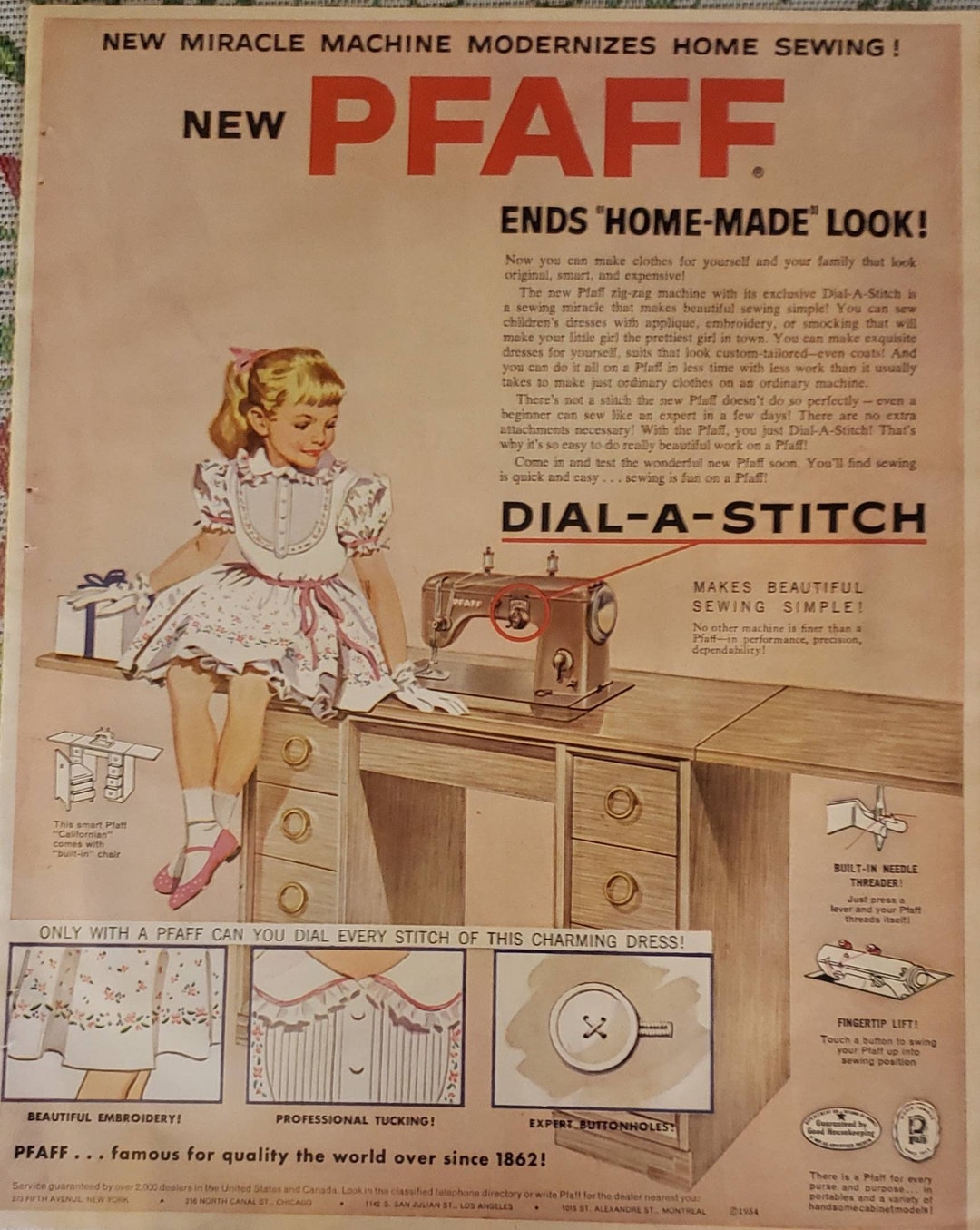 1954 PFAFF Dial-a-stitch Sewing Machine Household Vintage Print Ad - Etsy