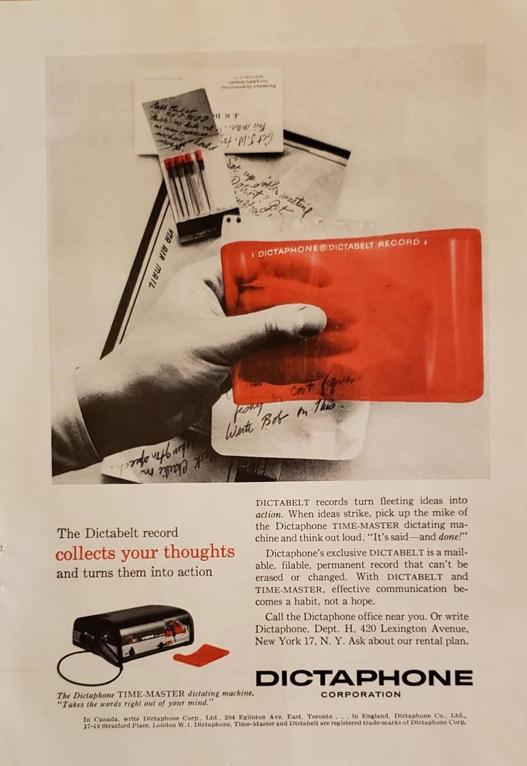 1956 DICTAPHONE Time Master Dictating Machine Office Equipment Red ...