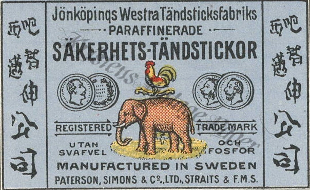 1900s Antique Swedish Matchbox Label Vintage Paper Ephemera - ELEPHANT ...