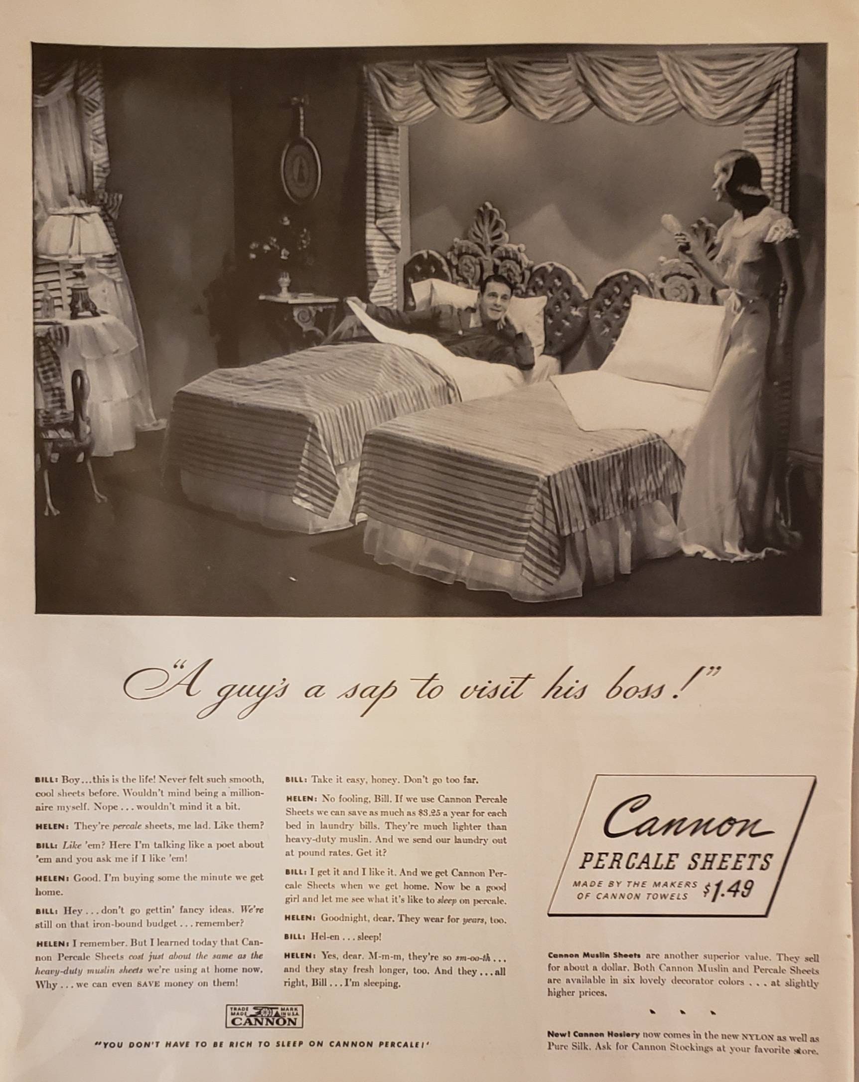 1940 CANNON Percale Sheets Bed Bedding Bedroom Vintage Print | Etsy