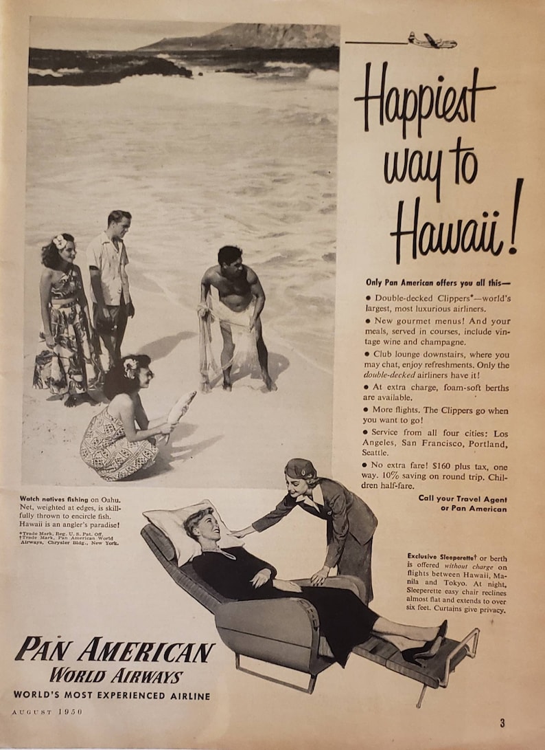 1950 PAN AMERICAN World Airways Airlines Air Travel Hawaii - Etsy