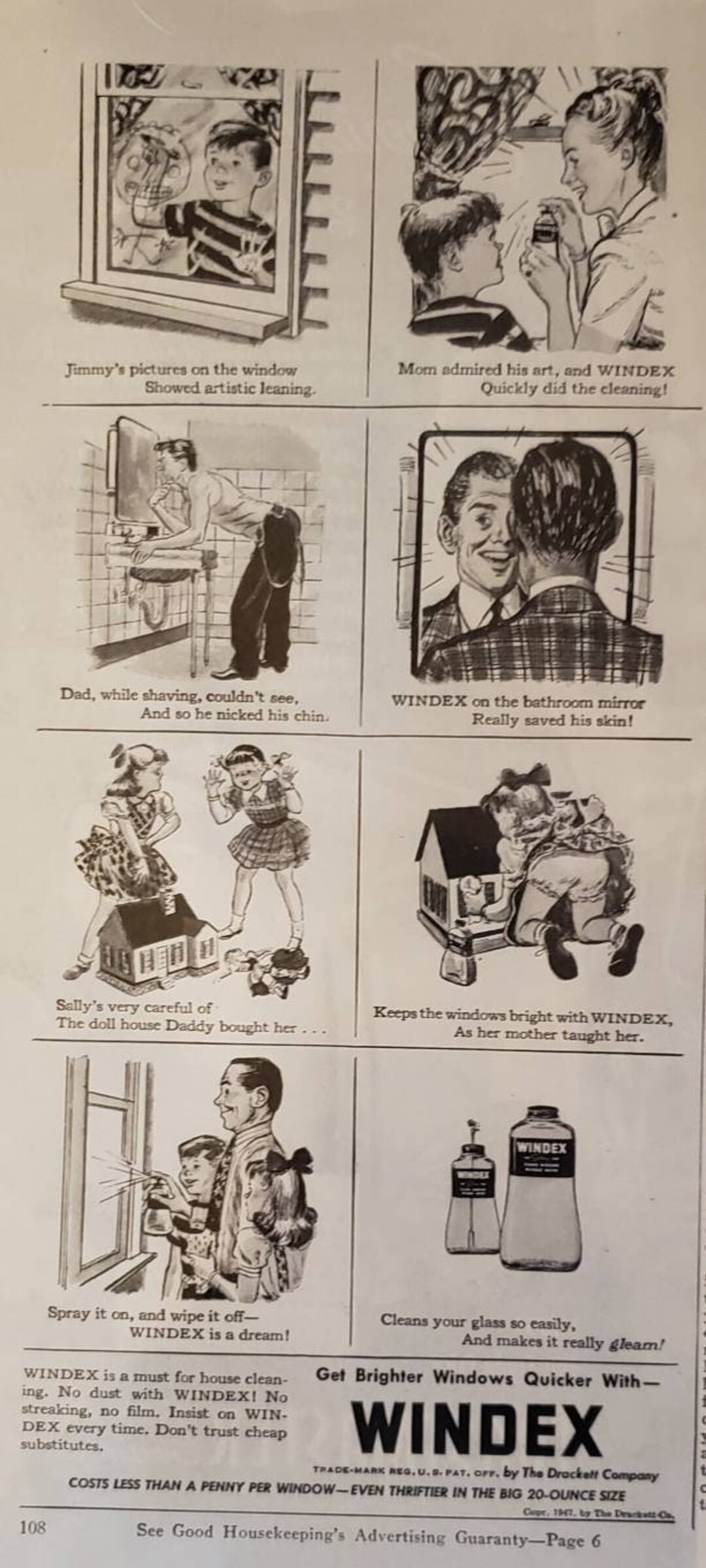 1947 WINDEX Glass Mirror Cleanser Home Household Cleaning Vintage Print ...