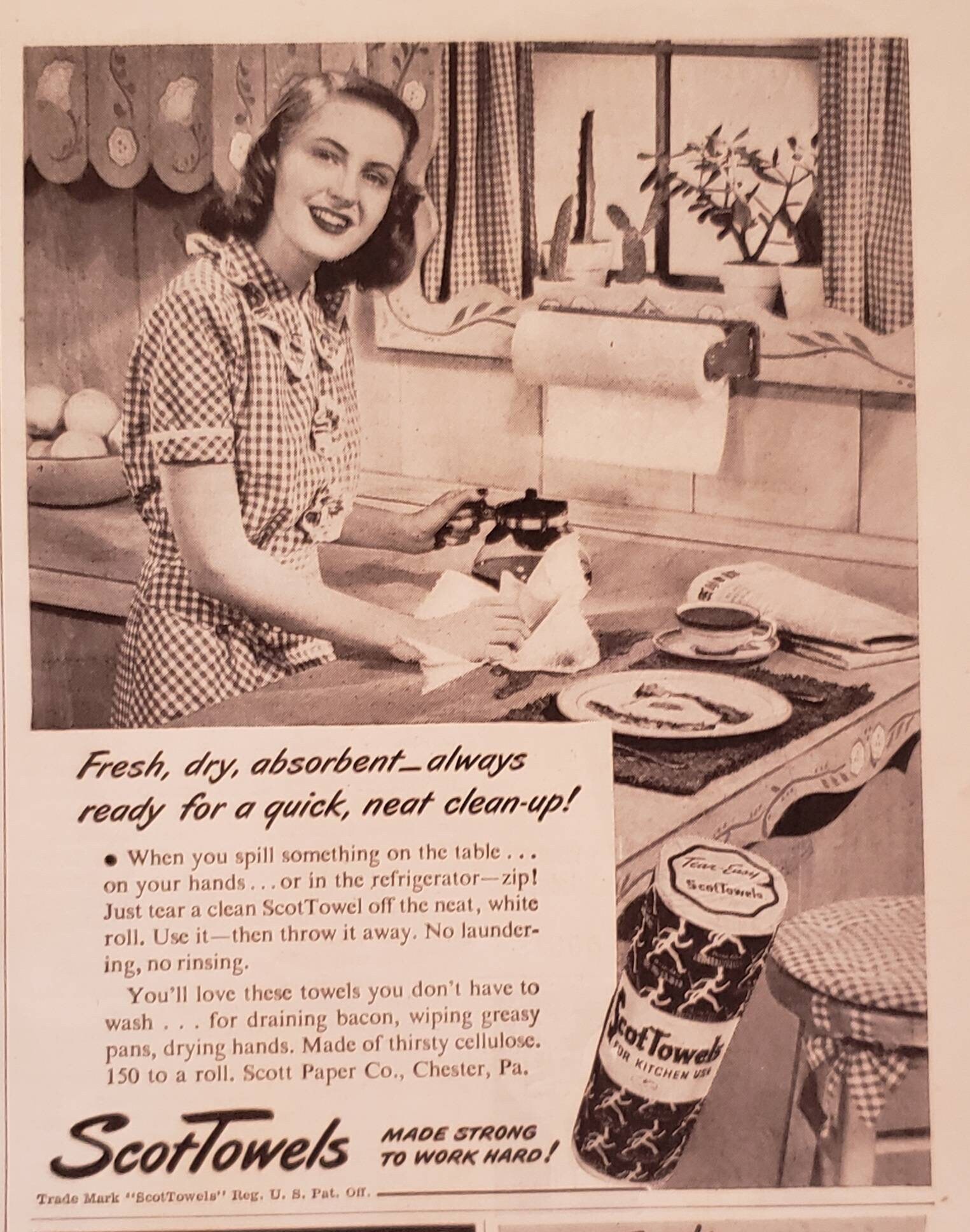 1948 Scottowels Scott Paper Company Paper Towel Roll Kitchen Cleaning ...