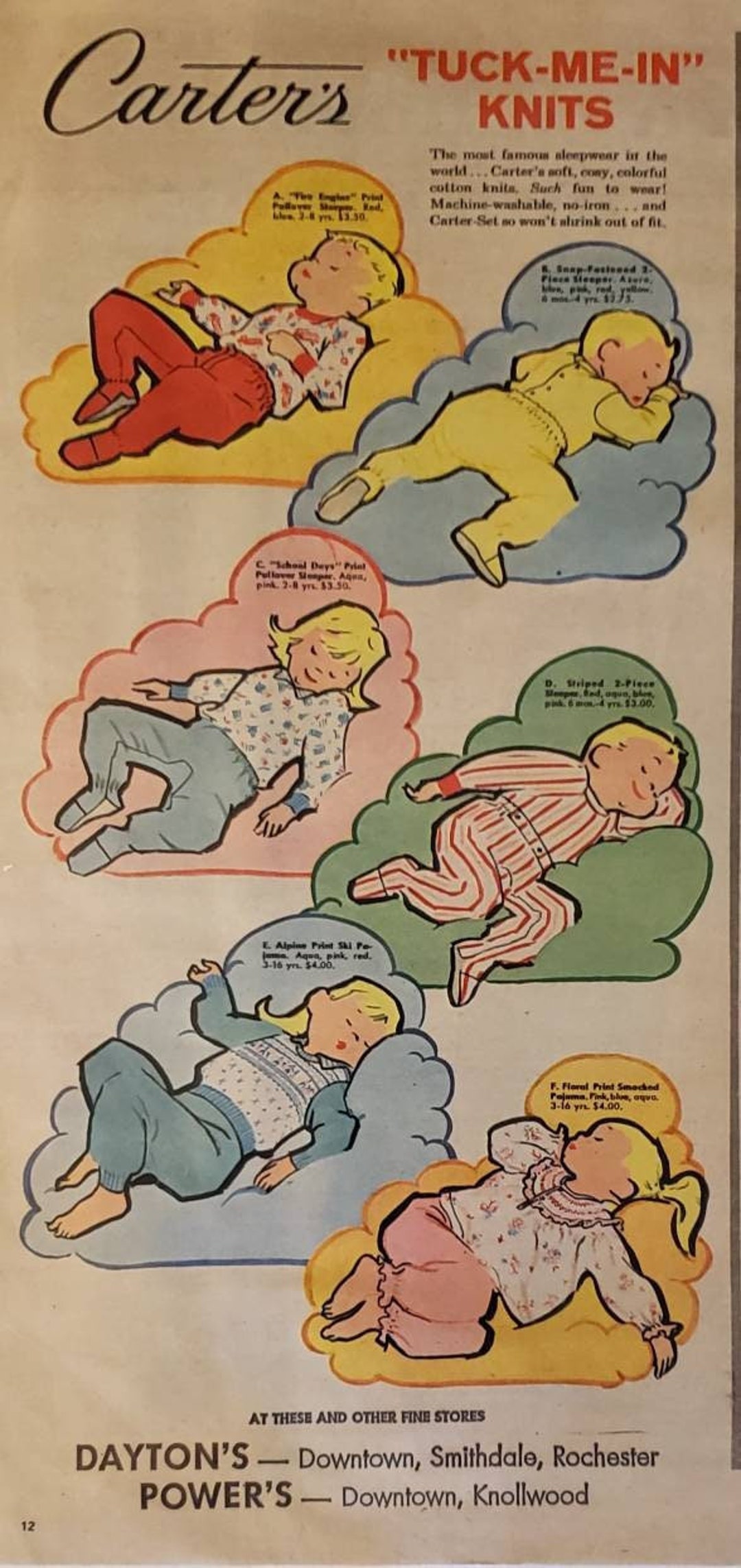 1959 CARTER'S Tuck Me in Knits Children Baby Clothing Fashion Dayton's ...