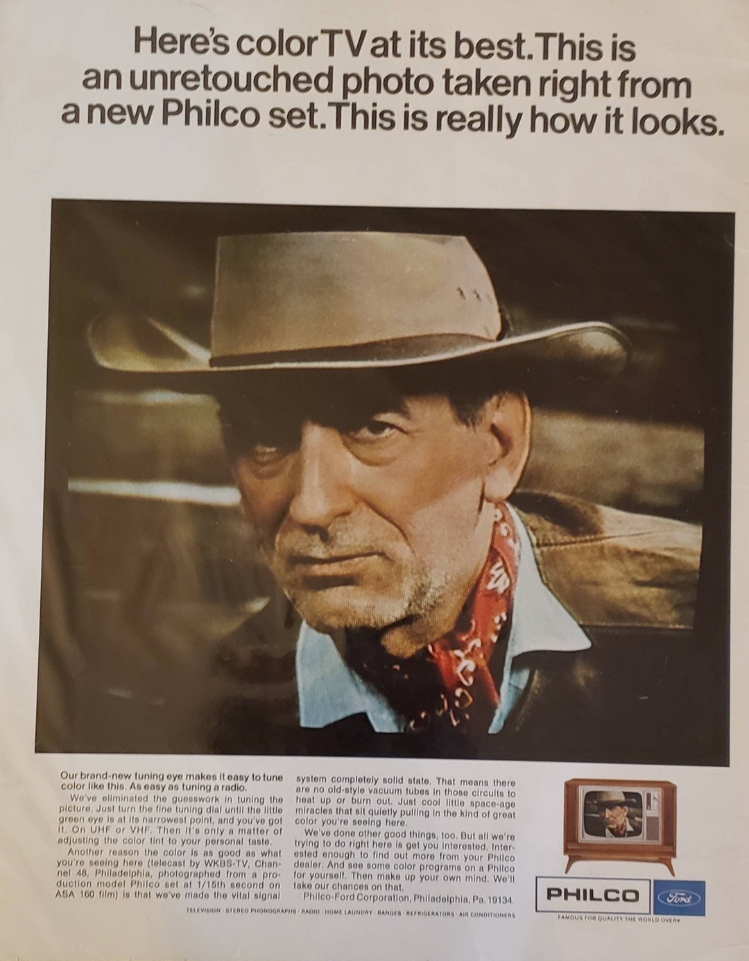 1967 PHILCO FORD Color TV Set Television Cowboy Western Vintage Print ...