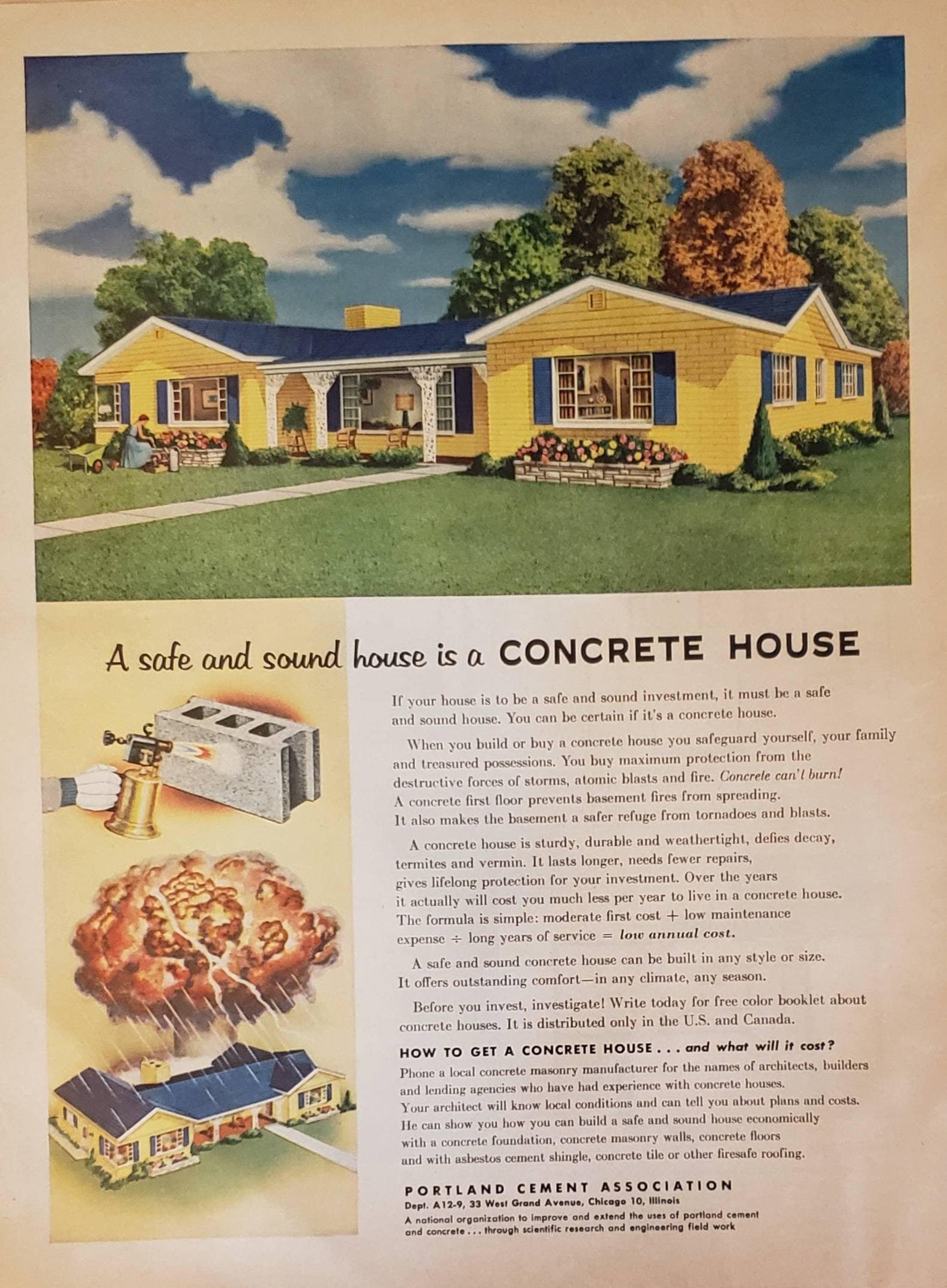 1955 PORTLAND CEMENT ASSOCIATION Concrete House Vintage Print Ad - Etsy