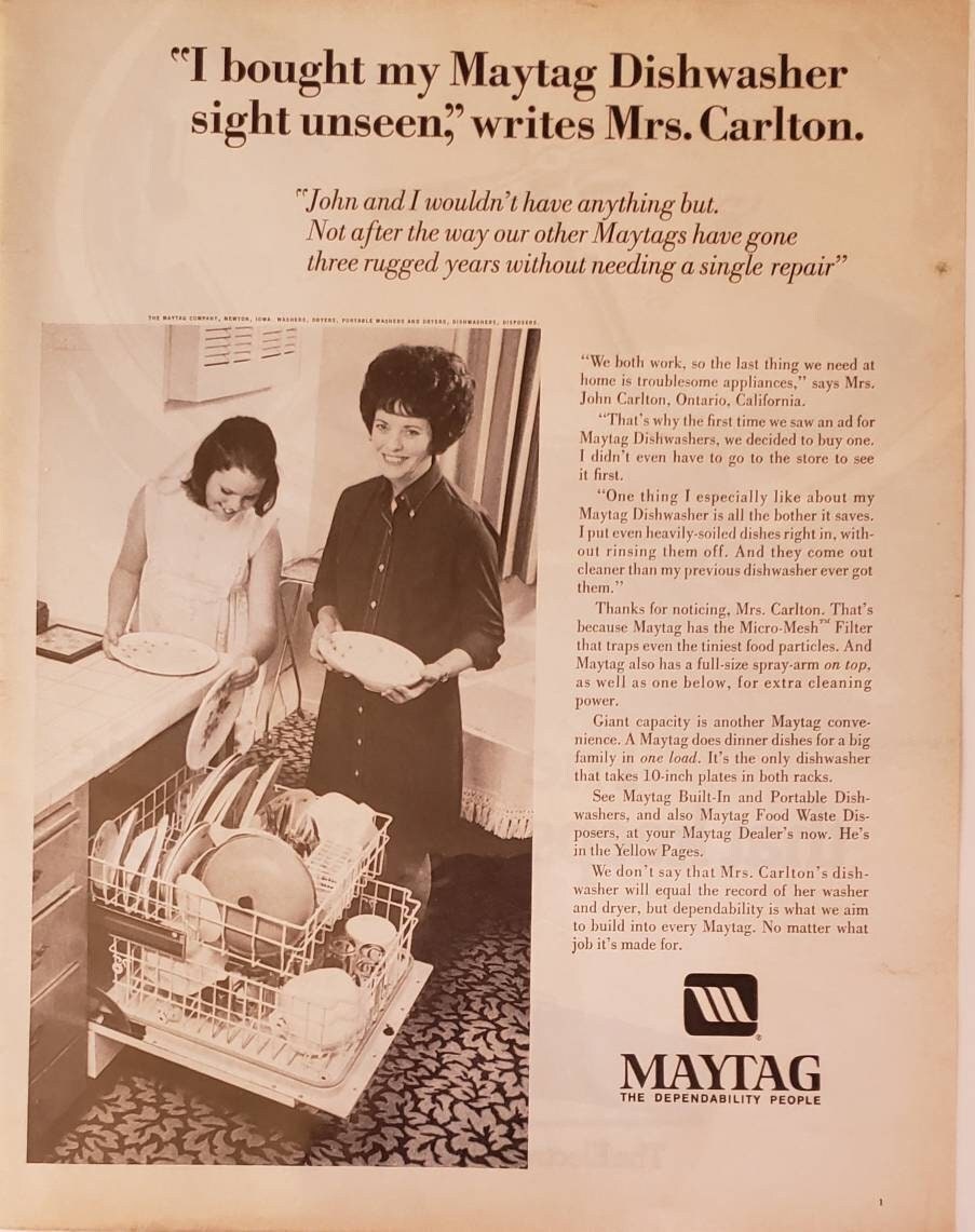 1970 MAYTAG Dishwasher Kitchen Appliances Mrs John Carlton Housewife ...