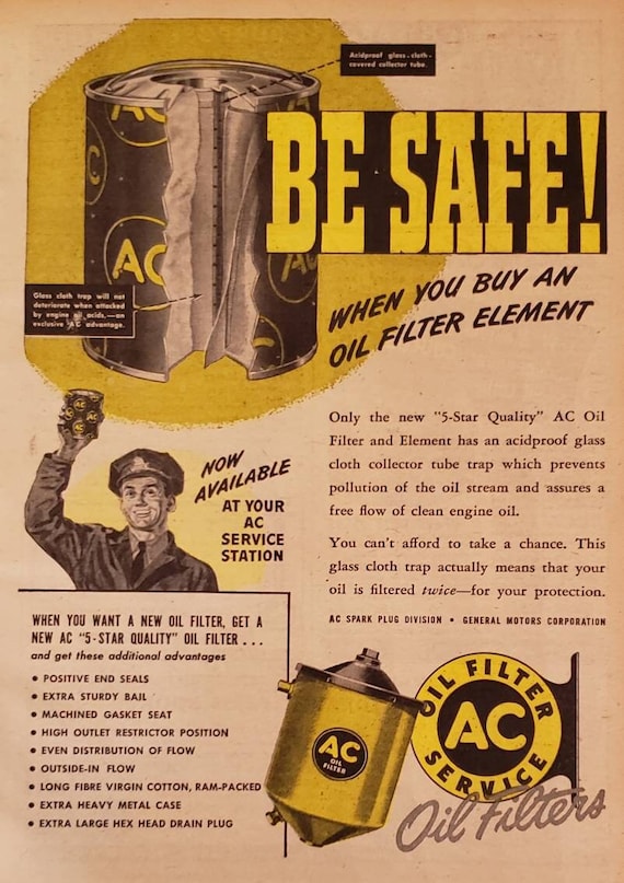 1947 AC OIL FILTERS Service Station Car Automotive Vintage | Etsy