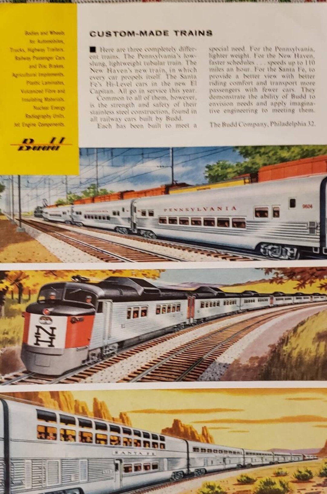 1956 BUDD COMPANY Staimless Steel Custom Built Trains Train Travel ...