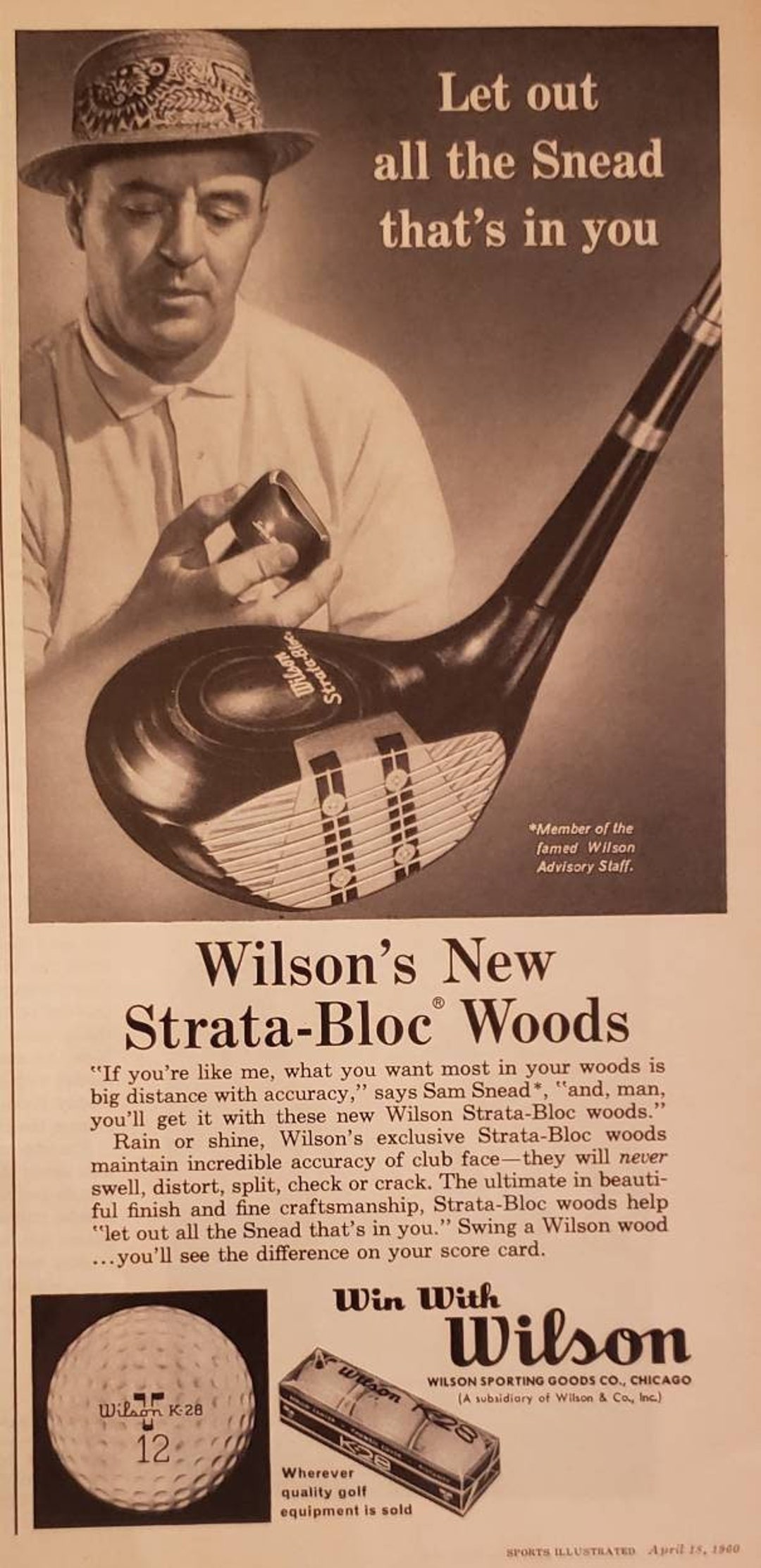 1960 WILSON STRATA-BLOC Woods Golf Club Sam Snead Golfer Golfing ...