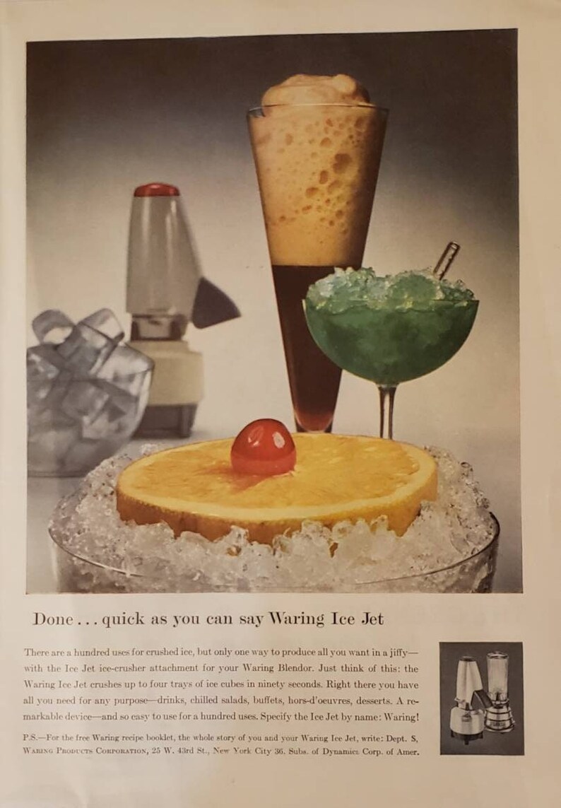 1957 WARING Ice Jet Blender Kitchen Appliance Vintage Print Ad - Etsy