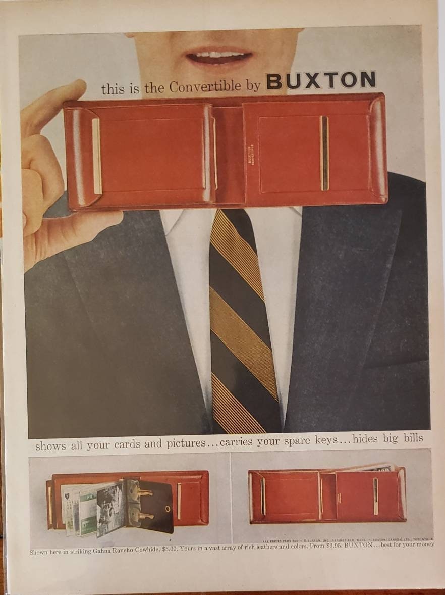 1956 BUXTON Convertible Mens Accessories Leather Billfold Coin Purse ...