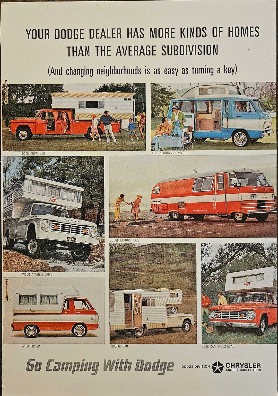 1965 DODGE Vintage Ad, Dodge Campers Crew Cab Truck Camper Motorhome ...