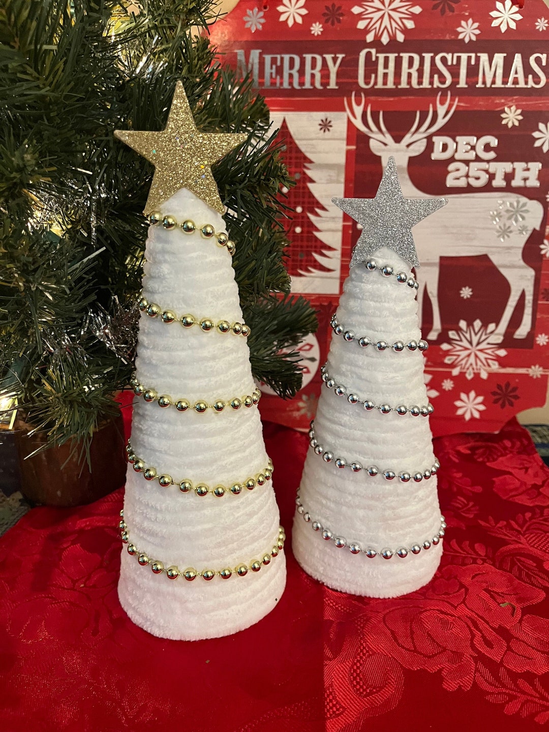 Set of 2 White Yarn Wrapped Christmas Trees-please Read Description - Etsy