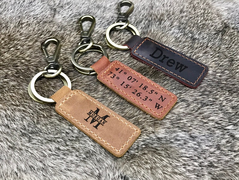 PERSONALIZED GIFT Leather KEYCHAIN Coordinates Key Chain - Etsy