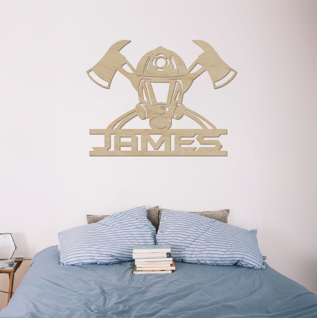 Custom Firefighter Wooden Wall Art, Personalized Fireman Wood Name Sign ...