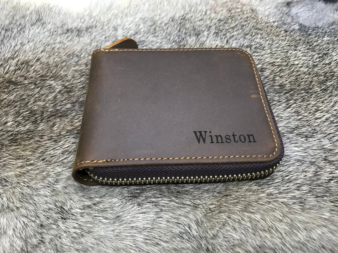Personalized Zipper Leather Wallet, Full Grain Distressed, Custom ...