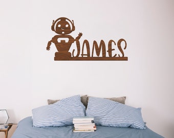 Name Sign, Robot Kids Room Sign, Boys Room Decor, Personalized Wood ...