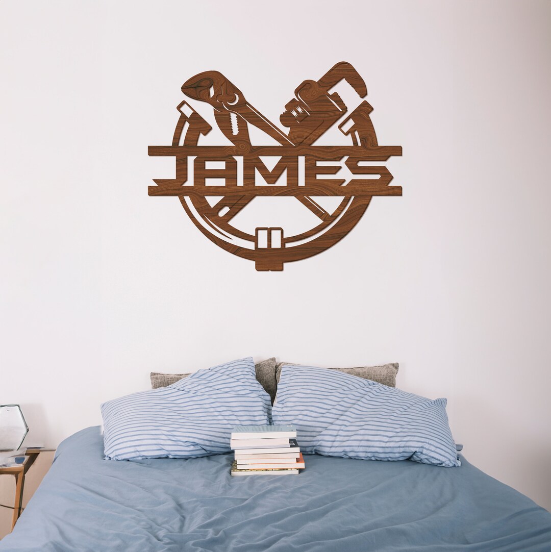 Custom Plumbing Wood Wall Art, Personalized Plumber Name Wood Sign ...