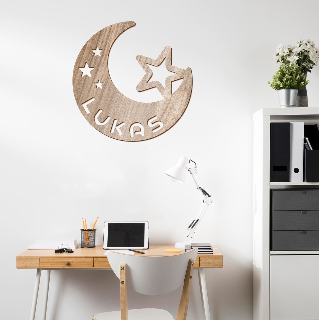 Moon and Stars Name Sign, Nursery Decor, Personalized Wood Sign, Wooden ...