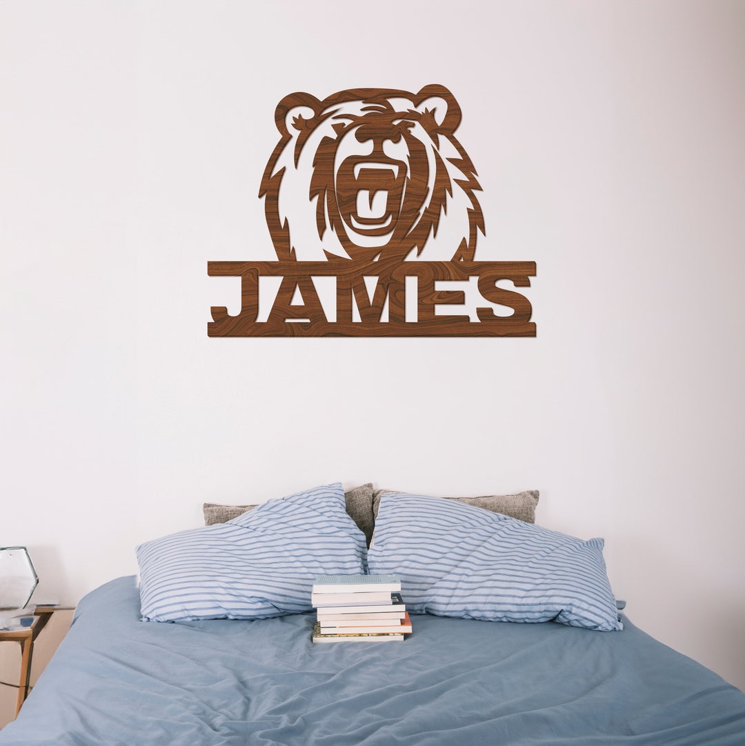 Custom Grizzly Bear Wood Sign, Personalized Angry Bear Name Sign, Home ...