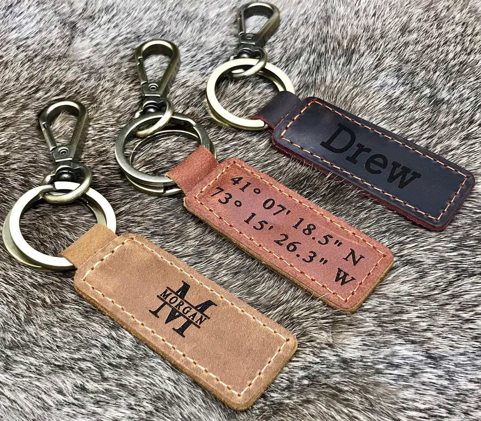 PERSONALIZED GIFT, Leather KEYCHAIN, Coordinates Key Chain, 3rd ...