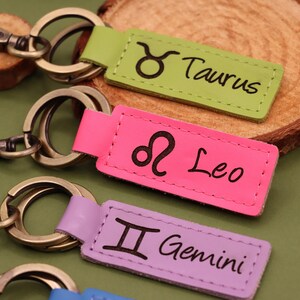 ZODIAC KEYCHAIN, Top Grain Leather Keychain, Zodiac Gifts, Aries Taurus ...