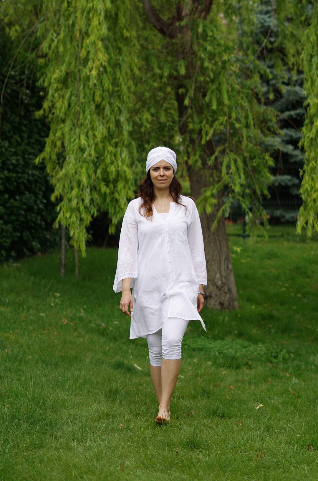 Long White Cotton Tunic, Kundalini Yoga Tunic Dress, Pure Cotton Dress ...