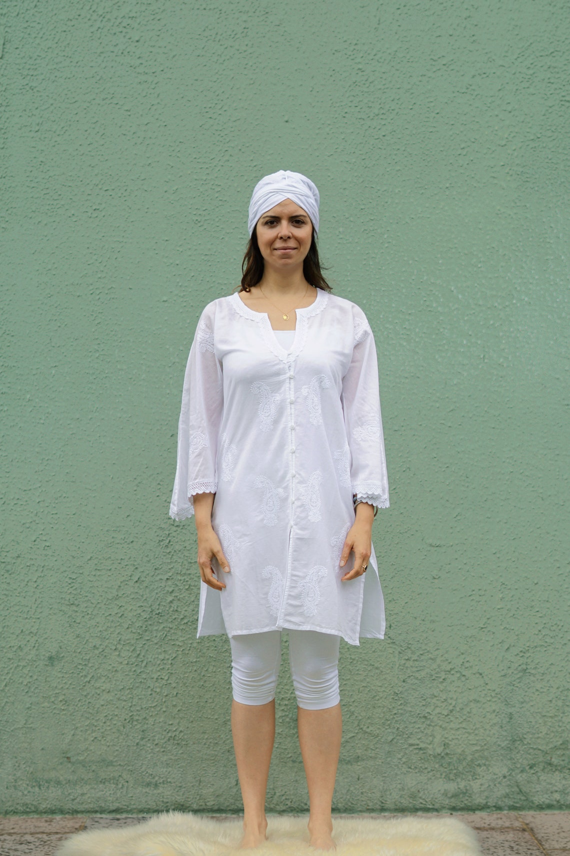 Long White Cotton Tunic Kundalini Yoga Tunic Dress Pure - Etsy