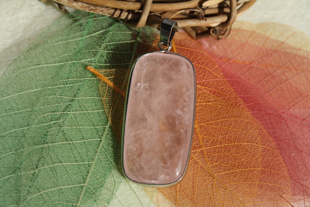 Natural ROSE QUARTZ Pendant, Elongated Shape, Semi-precious Stone - Etsy