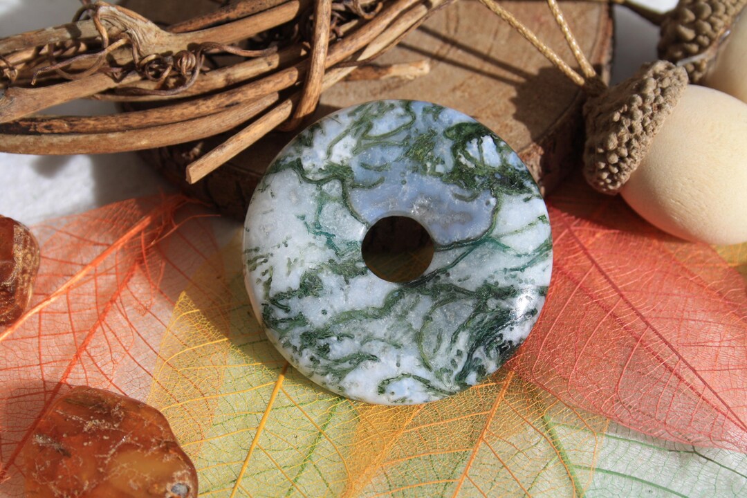 Genuine MILKY MOSS AGATE Donut Pendant, Inclusions and Transparency ...