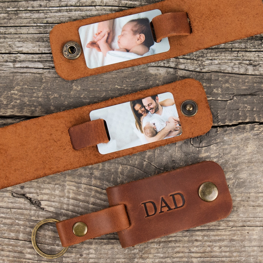 Daddy Keychains Leather Photo Keychain Dads First Father Day - Etsy