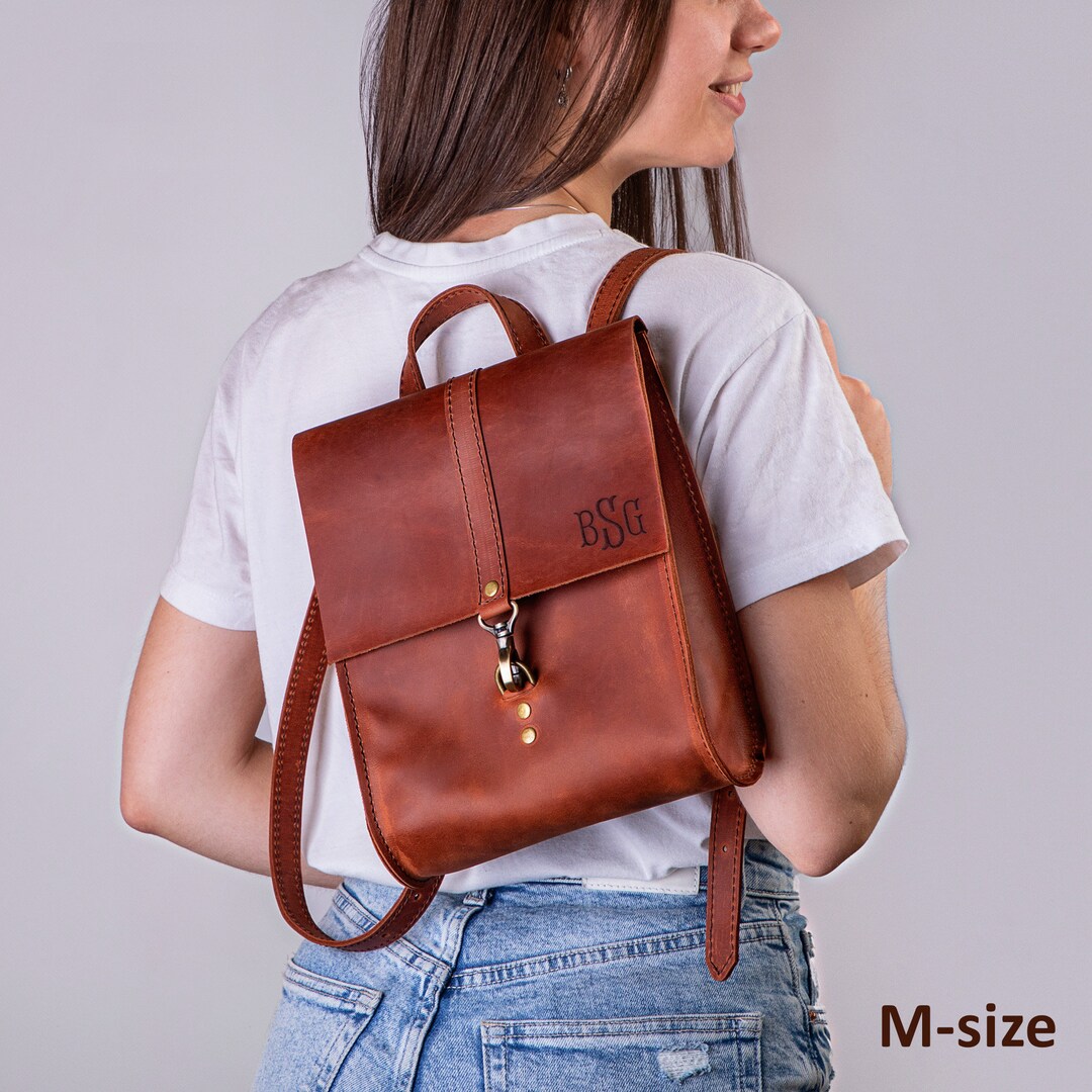 Personalized Leather Mini Backpack With Monogram, Small Leather ...
