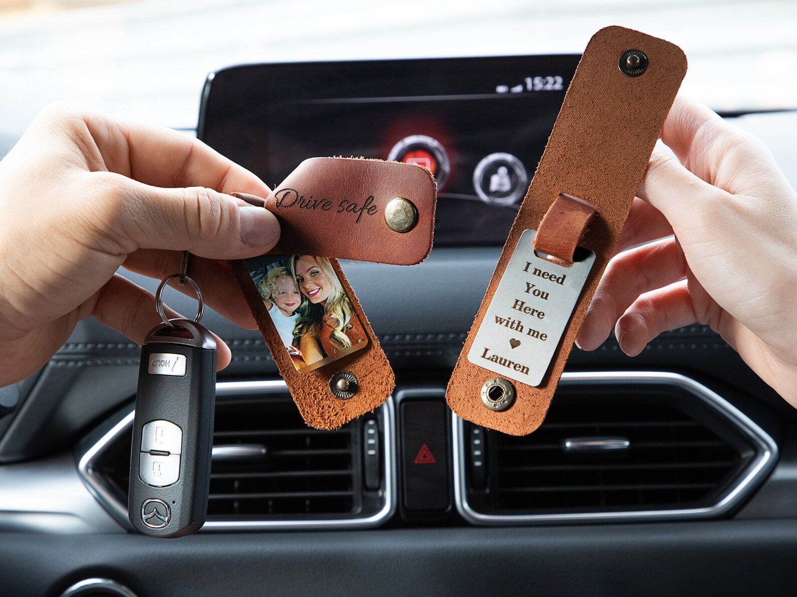 Drive Safe Keychain With Your Photo and Text Leather Covered - Etsy