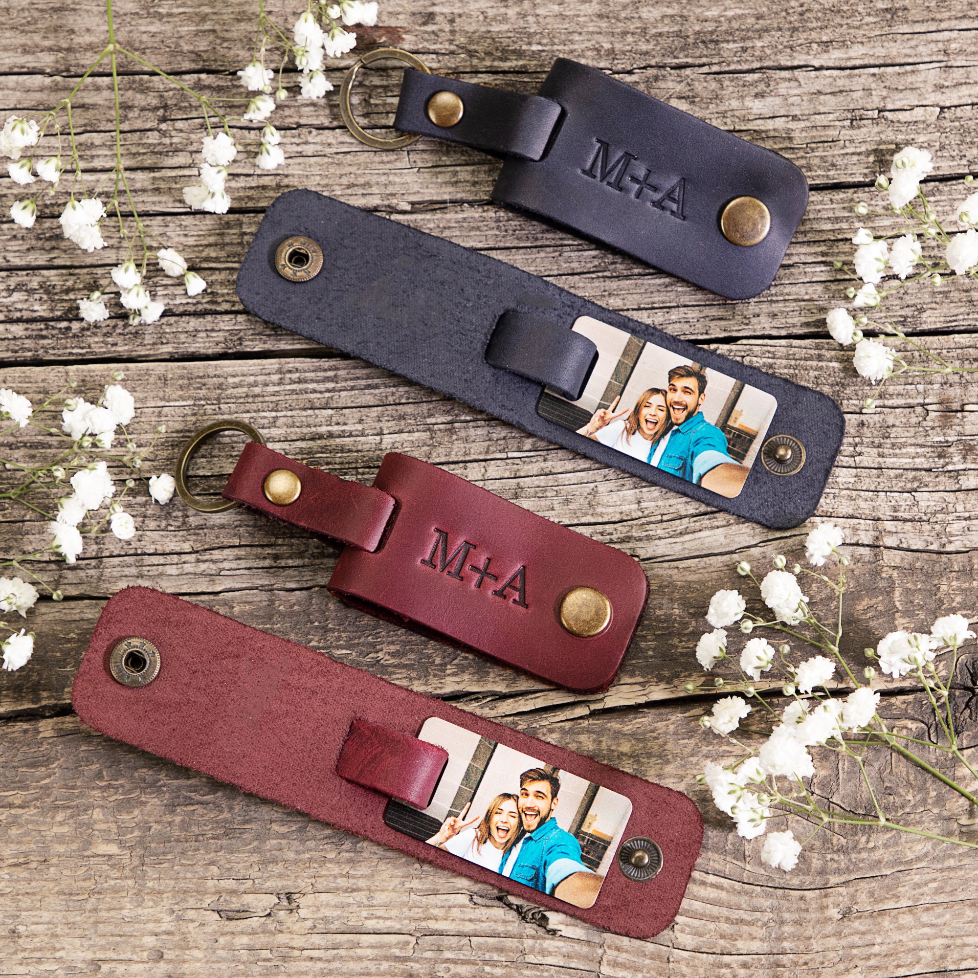 Custom Key Fob With Picture Engraved Photo on Leather - Etsy Sweden